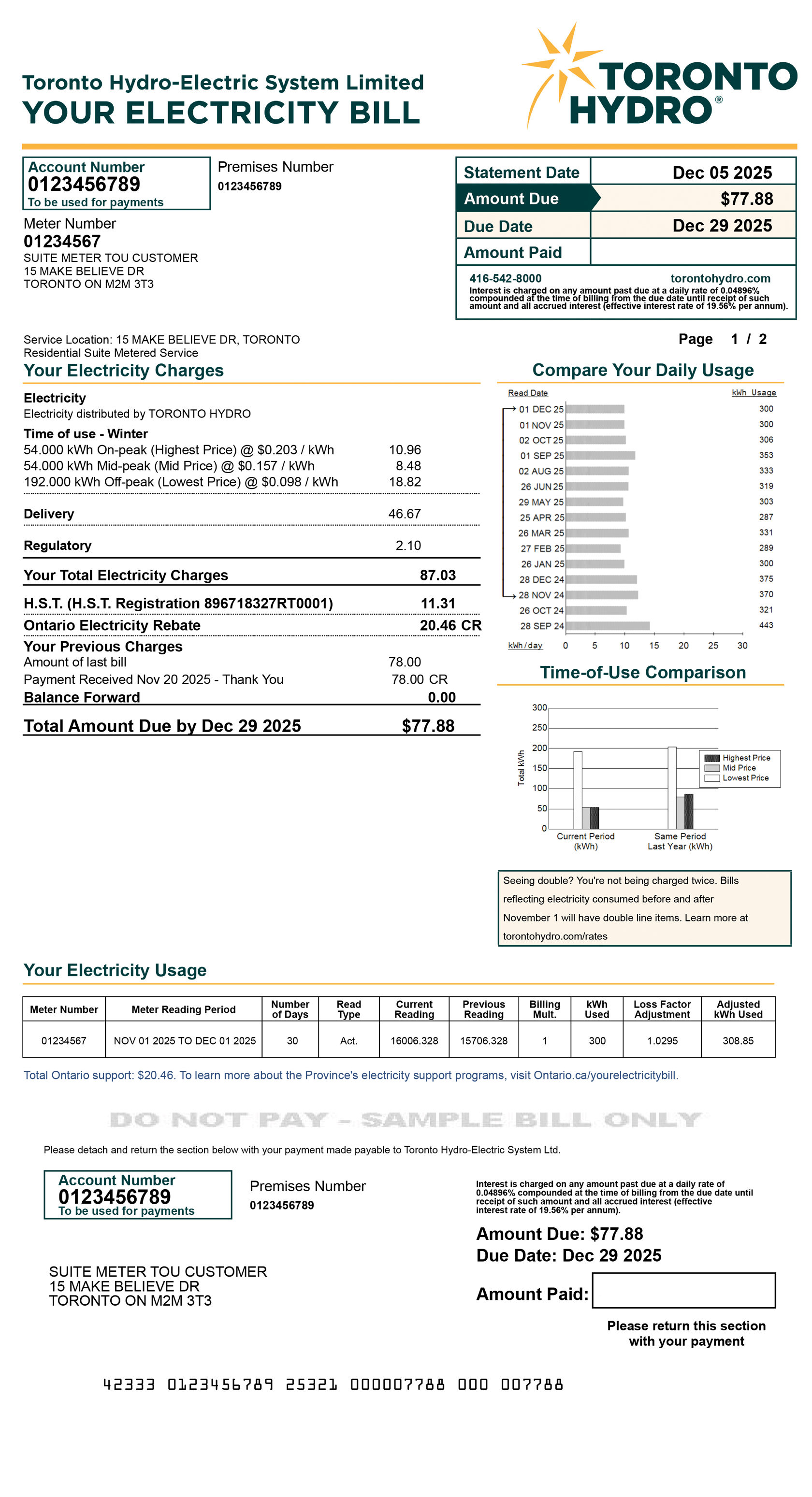 Suite metering sample bill - Toronto Hydro